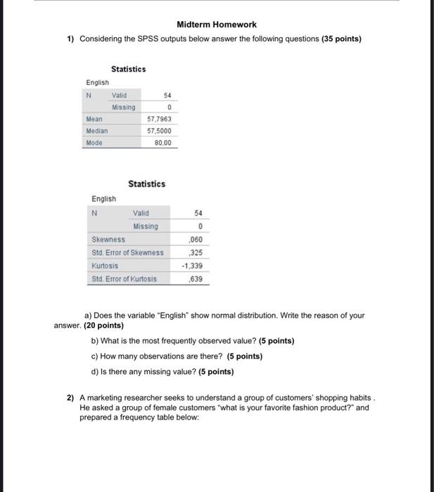 Solved Midterm Homework 1) Considering the SPSS outputs | Chegg.com