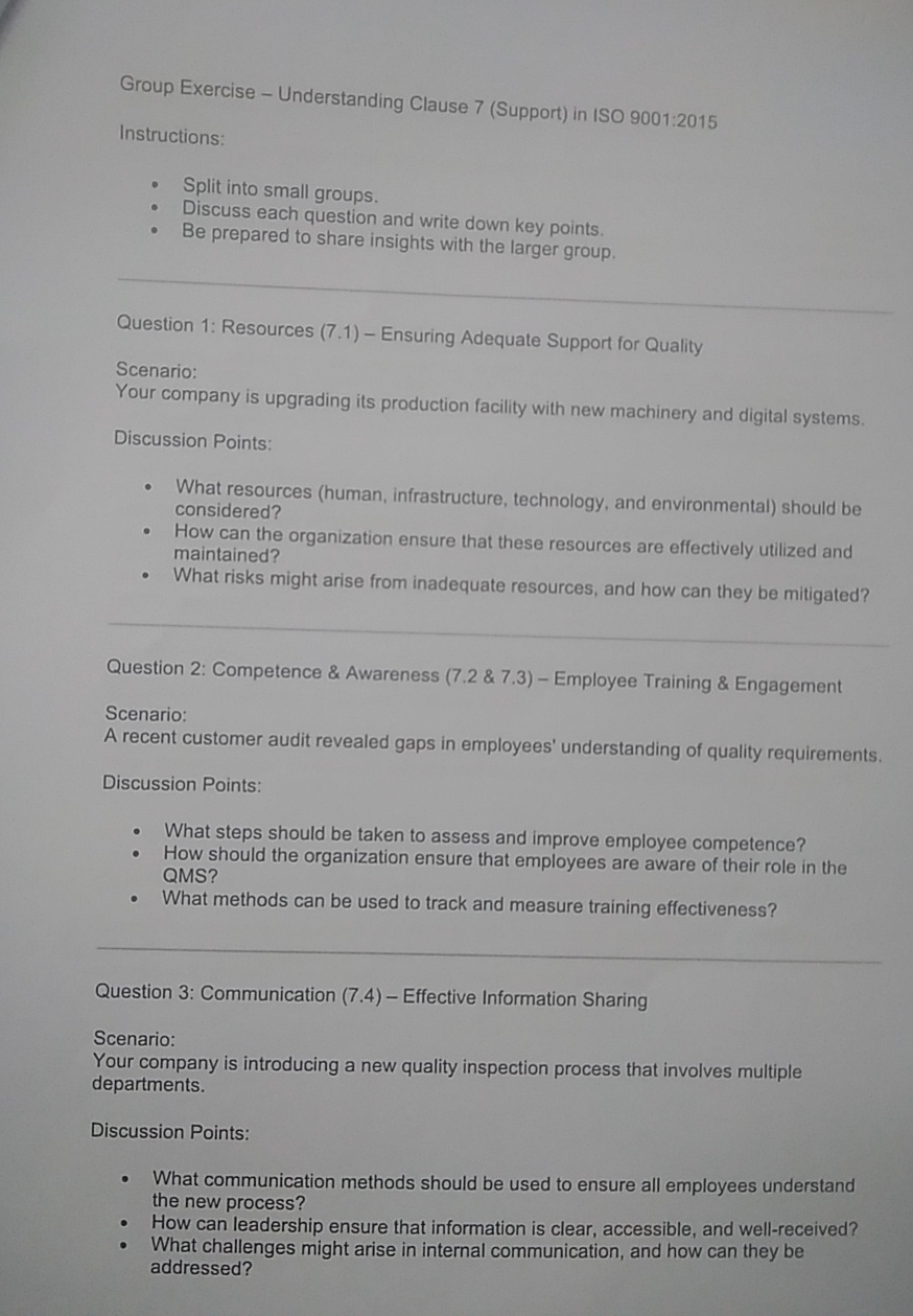 Solved Group Exercise - ﻿Understanding Clause 7 (Support) | Chegg.com