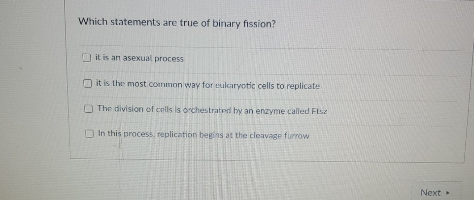 Solved Which statements are true of binary fission?it is an | Chegg.com