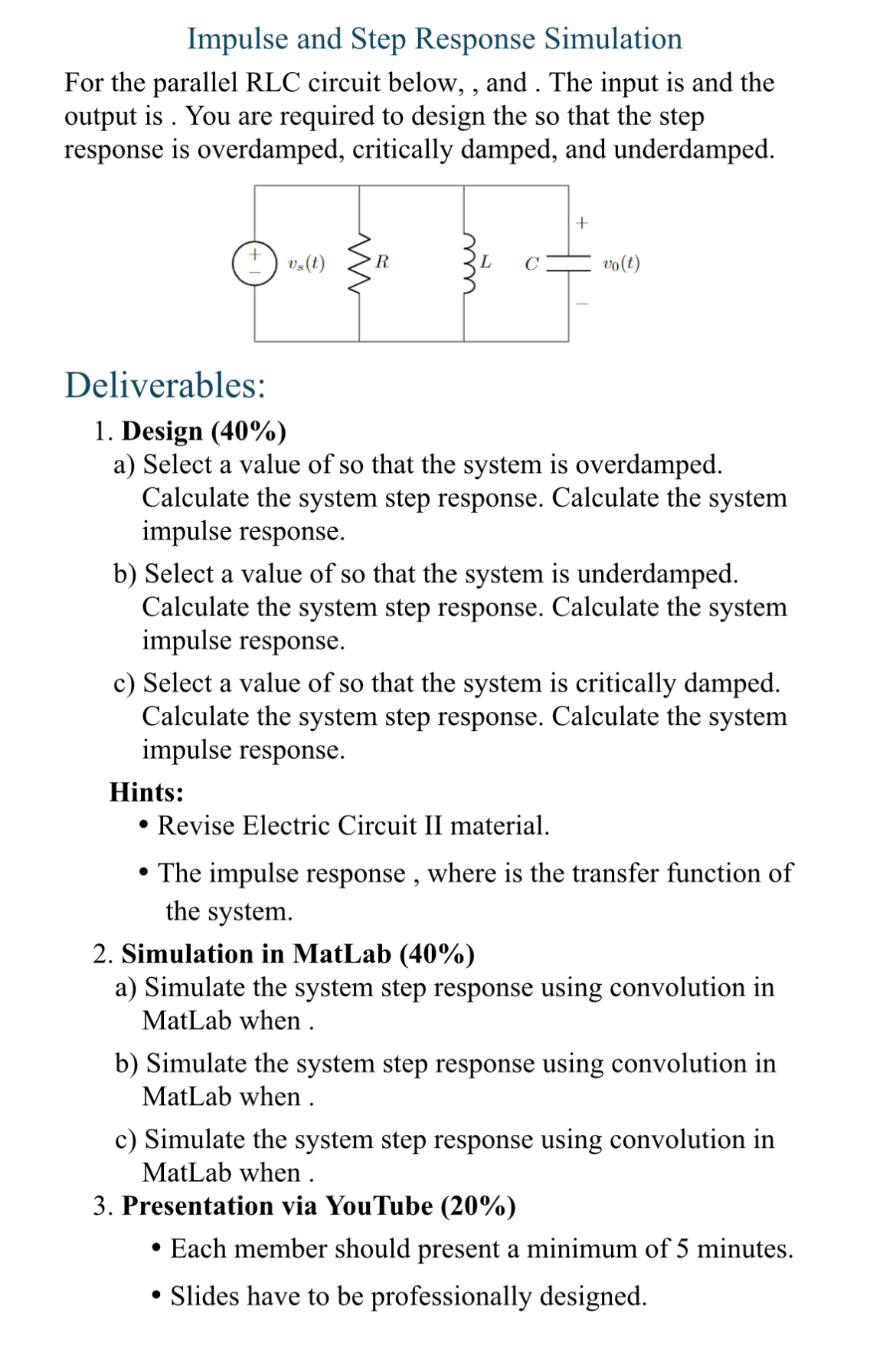 Solved Impulse and Step Response SimulationFor the parallel | Chegg.com