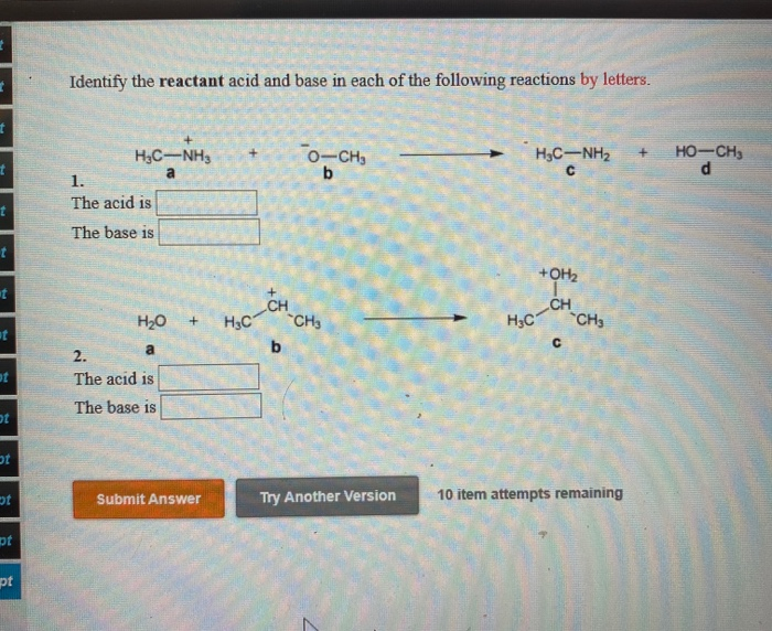 Solved Identify the reactant acid and base in each of the | Chegg.com