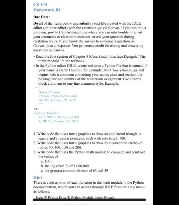 Solved CS100 Homework 03 Due Date: Do all of the items below | Chegg.com