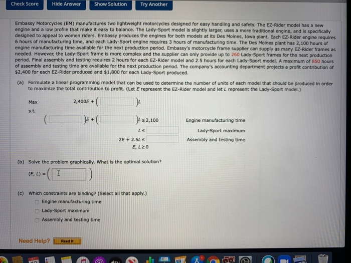 Solved Check Score Hide Answer Show Solution Try Another | Chegg.com