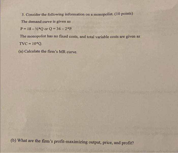 Solved 5. Consider the following information on a | Chegg.com