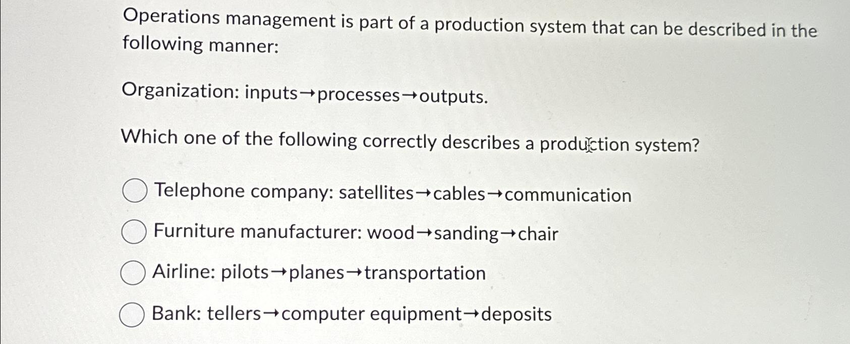 Solved Operations management is part of a production system | Chegg.com