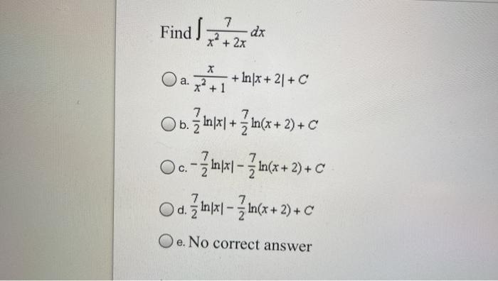 Solved Find Satzi di a. X + In[X + 2 +C x + 1 ou inte + } | Chegg.com
