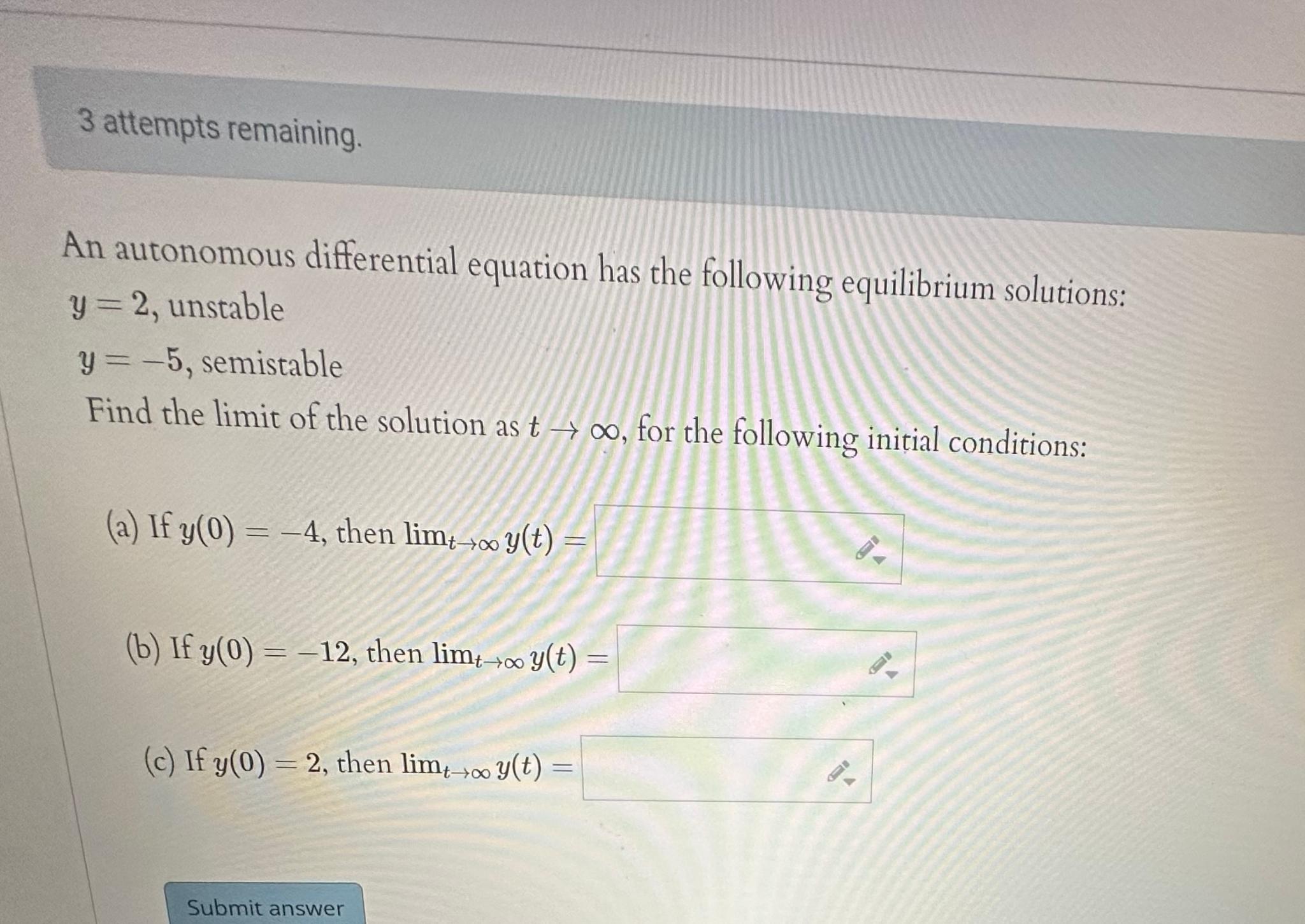 Solved 3 ﻿attempts remaining.An autonomous differential | Chegg.com