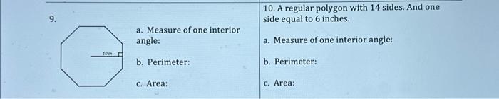 Solved 9. 10. A regular polygon with 14 sides. And one side | Chegg.com