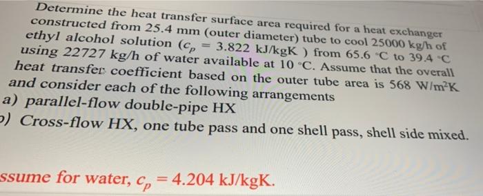 Solved Determine the heat transfer surface area required for | Chegg.com