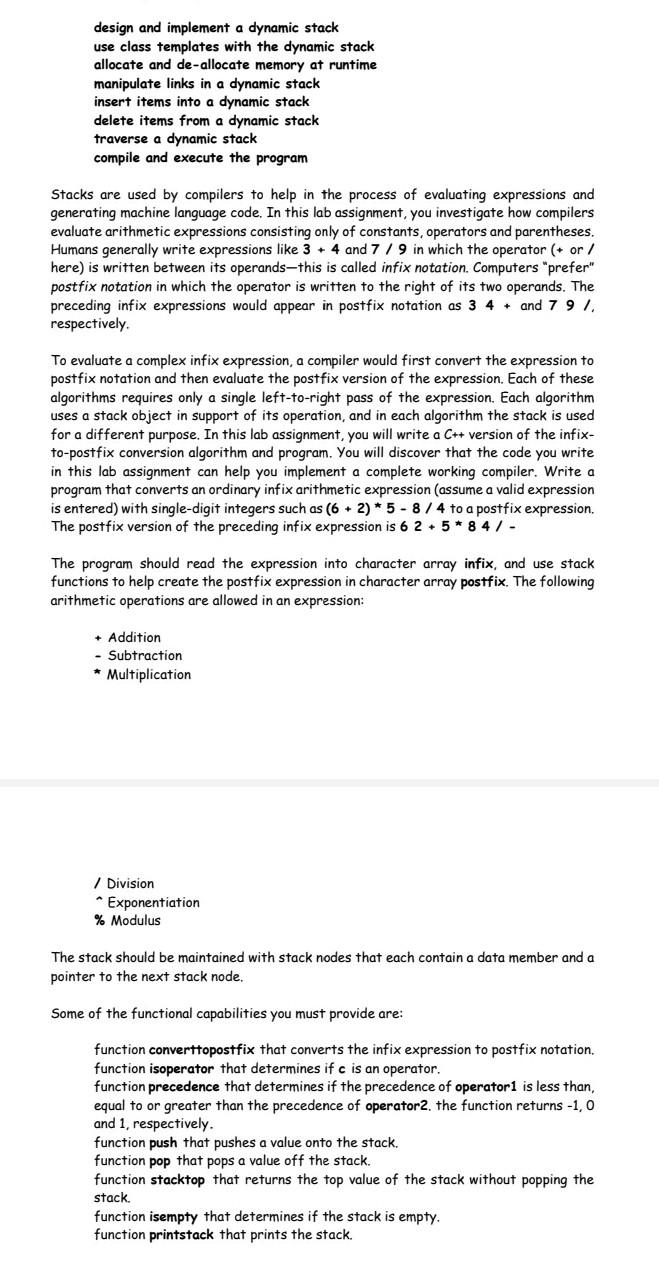 Solved design and implement a dynamic stack use class | Chegg.com
