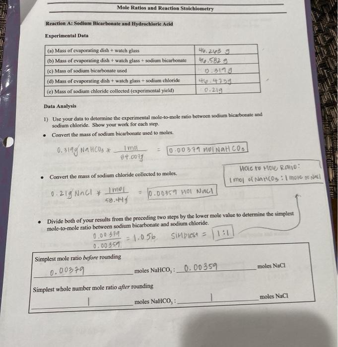 Solved Mole Ratios and Reaction Stoichiometry Reaction A: | Chegg.com