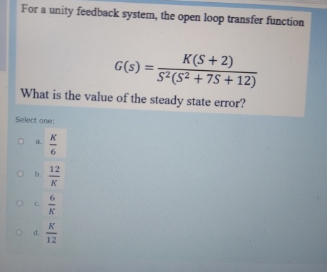 Solved For a unity feedback system, the open loop transfer | Chegg.com