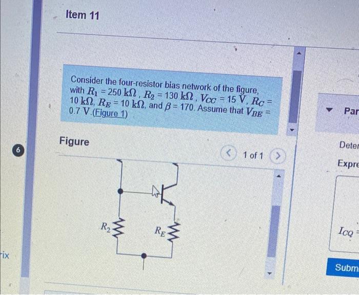 Solved +Vcc 1 of 1 ix Item 11 Consider the four-resistor | Chegg.com