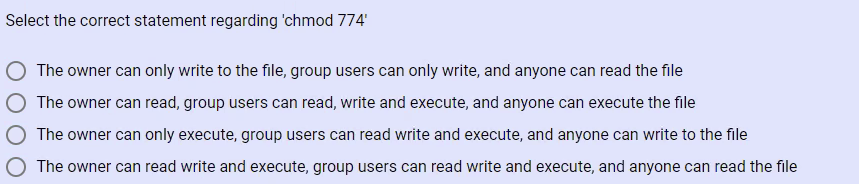 Solved Select the correct statement regarding 'chmod | Chegg.com
