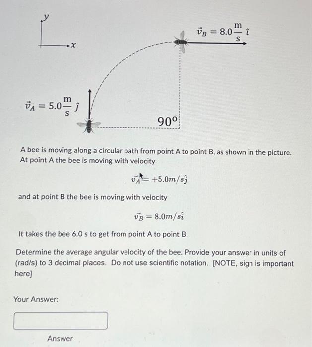Solved A bee is moving along a circular path from point A to | Chegg.com