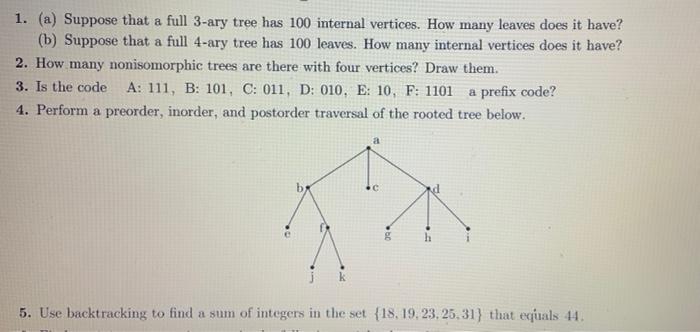 Solved 1. (a) Suppose that a full 3-ary tree has 100 | Chegg.com