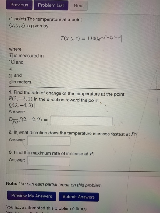 Solved Previous Problem List Next (1 point) The temperature | Chegg.com