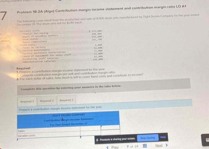 Solved Problem 18-2A (Algo) Contribution margin income | Chegg.com