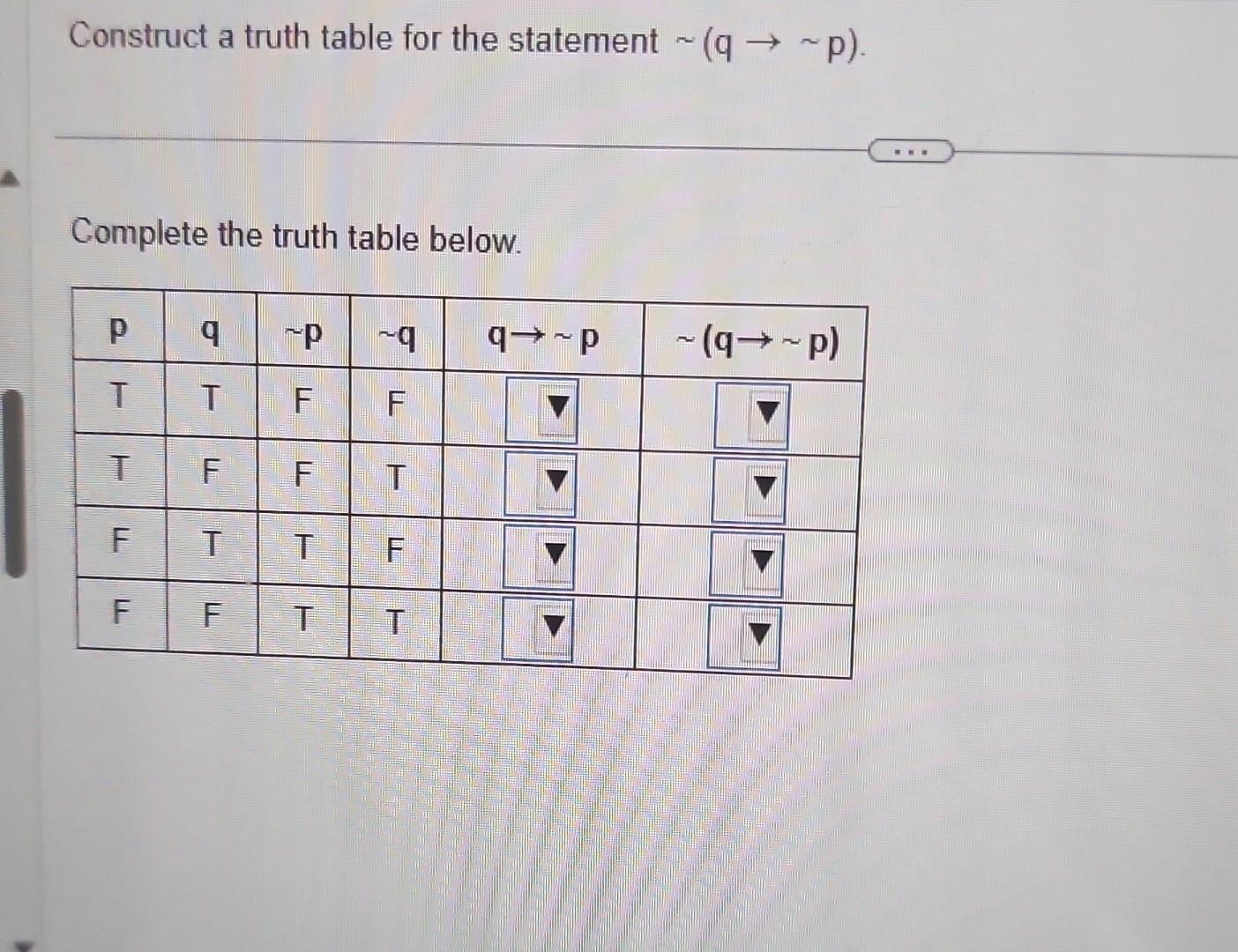 Solved Construct A Truth Table For The Statement Q→