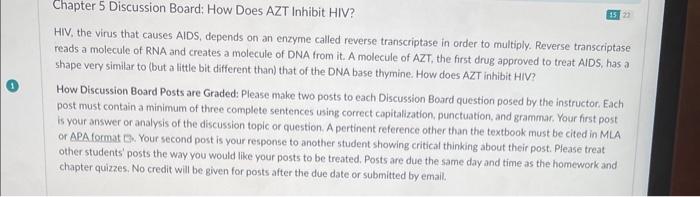 Solved Ilapter 5 Discussion Board: How Does AZT Inhibit HIV? | Chegg.com