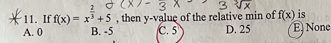 If f(x)=x23+5, ﻿then y-value of the relative min of | Chegg.com