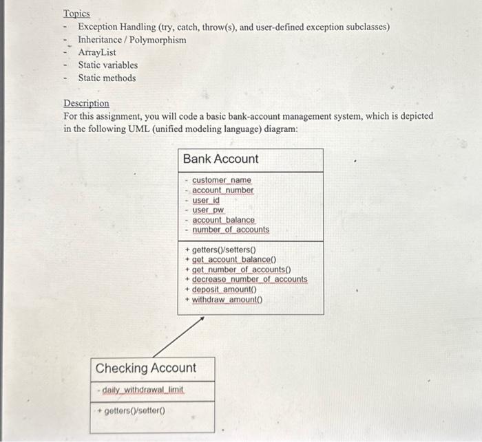 Solved 1) Bank Account Class a) Must have the following | Chegg.com