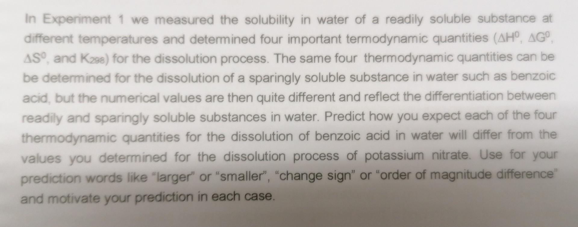 Solved In Experiment 1 we measured the solubility in water | Chegg.com