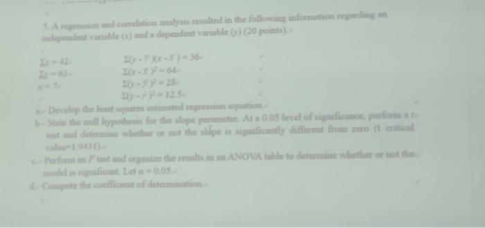 Solved 5. A regression and correlation analysis resulted in | Chegg.com