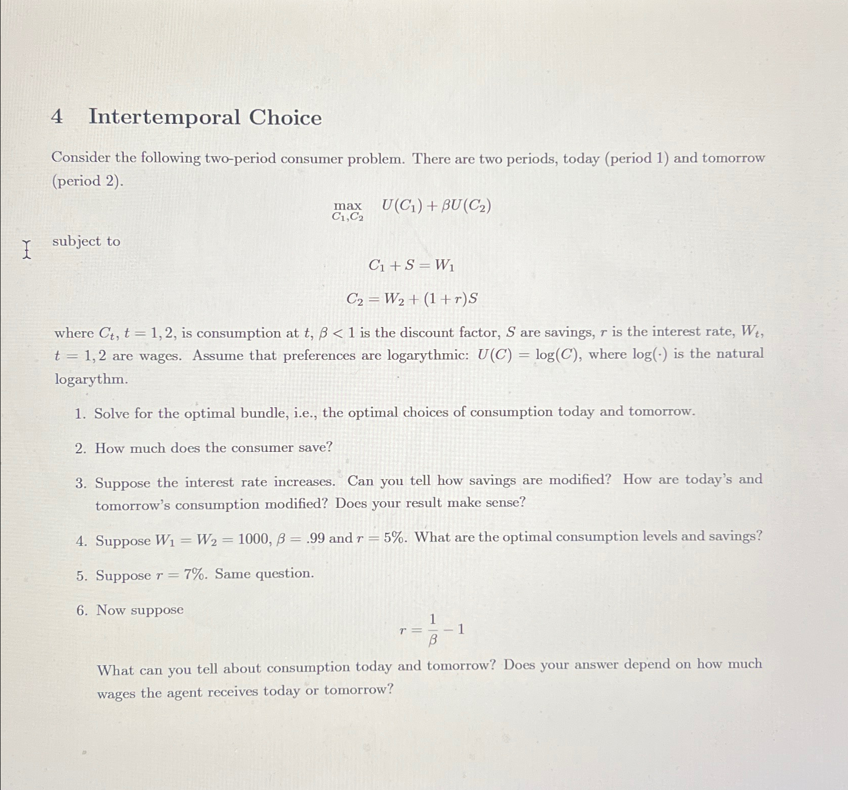 Solved 4 ﻿Intertemporal ChoiceConsider the following | Chegg.com