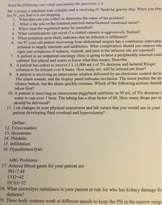 Solved mr lively is admitted with cellulitis and is | Chegg.com