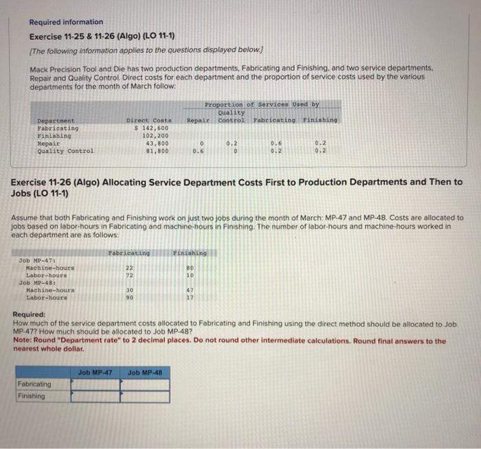 Solved Required information Exercise 11-25 \& 11-26 (Algo) | Chegg.com
