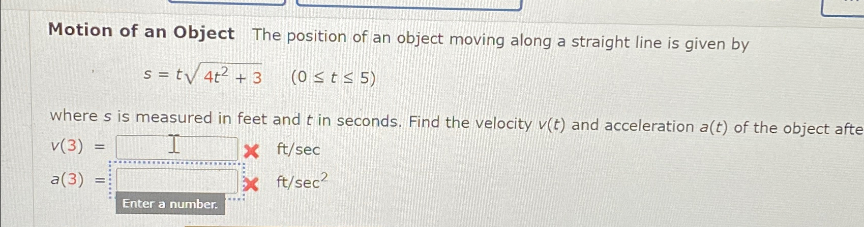 Solved Motion of an Object The position of an object moving | Chegg.com