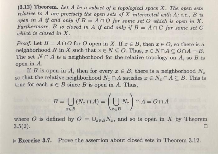 Solved (3.12) Theorem. Let A be a subset of a topological | Chegg.com