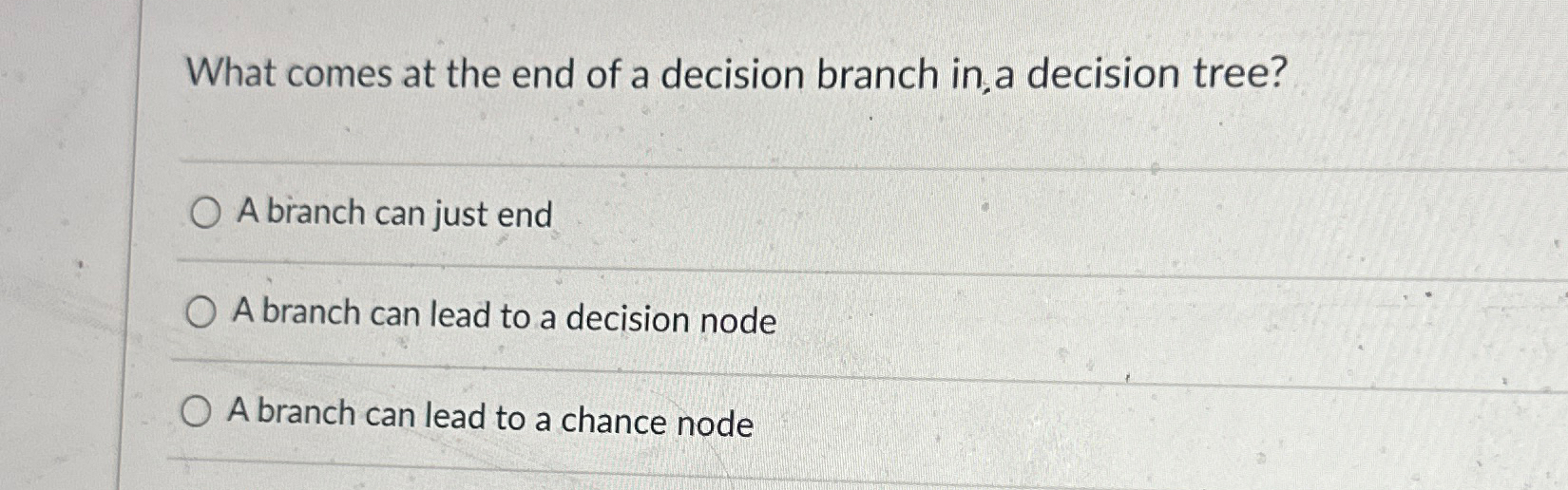 Solved What comes at the end of a decision branch in, ﻿a | Chegg.com