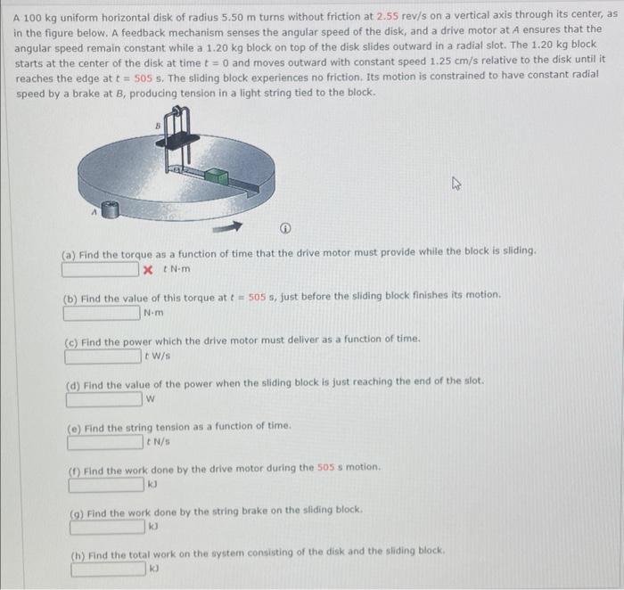 Solved A 100 kg uniform horizontal disk of radius 5.50 m | Chegg.com