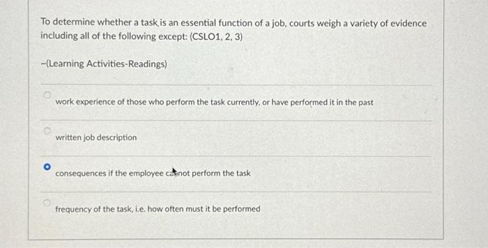 Solved To determine whether a task is an essential function | Chegg.com