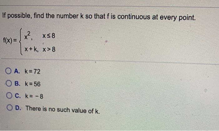 Solved If possible, find the number k so that fis continuous | Chegg.com