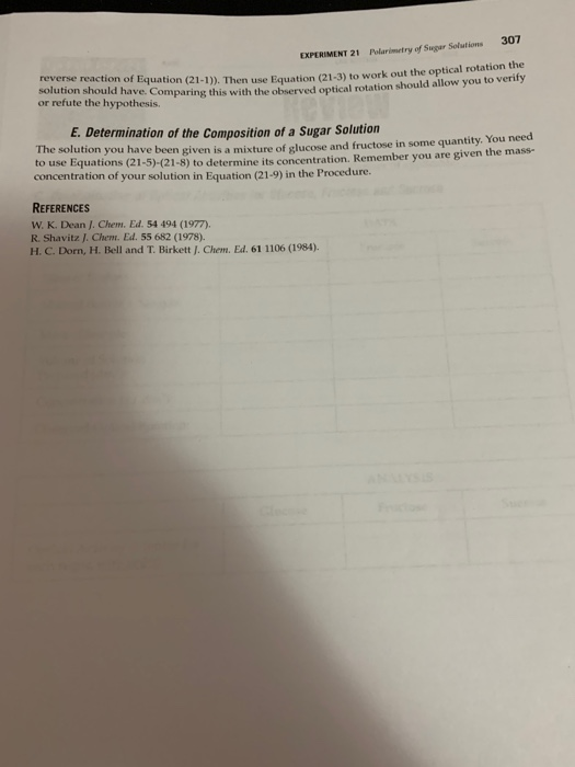 310 EXPERIMENT 21 Polarimetry of Sugar Solutions D. | Chegg.com