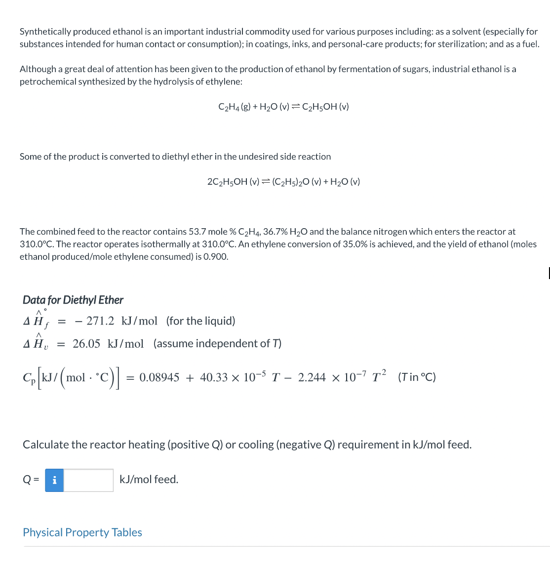 Solved Synthetically produced ethanol is an important | Chegg.com
