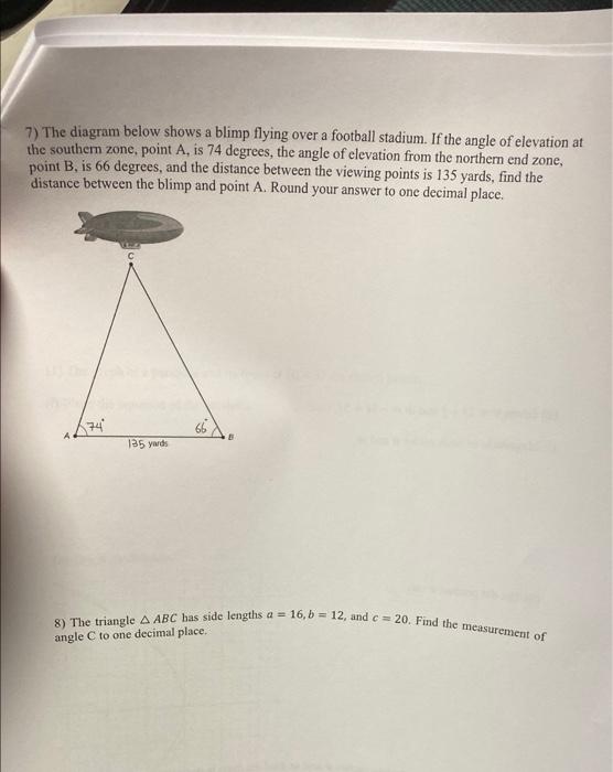 Solved 7) The diagram below shows a blimp flying over a | Chegg.com
