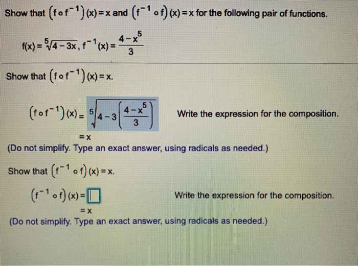 Solved Show that (fof-')(x)=x and (1 of)(x)= x for the | Chegg.com