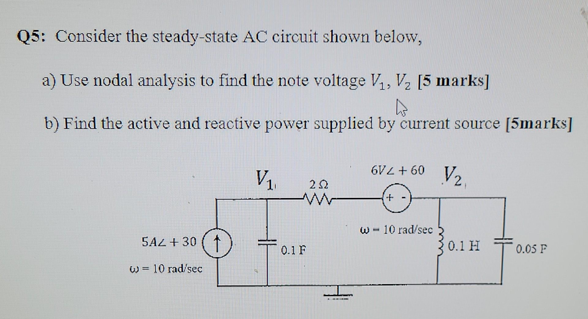 Solved Q5: Consider the steady-state AC circuit shown below, | Chegg.com