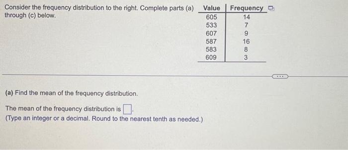 Solved Consider the frequency distribution to the right. | Chegg.com
