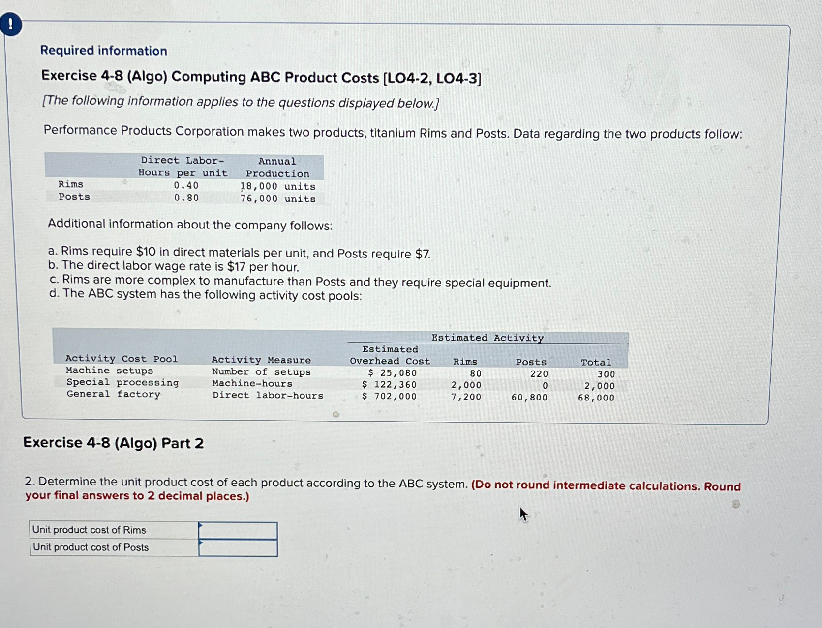 Solved !Required informationExercise 4-8 (Algo) ﻿Computing | Chegg.com