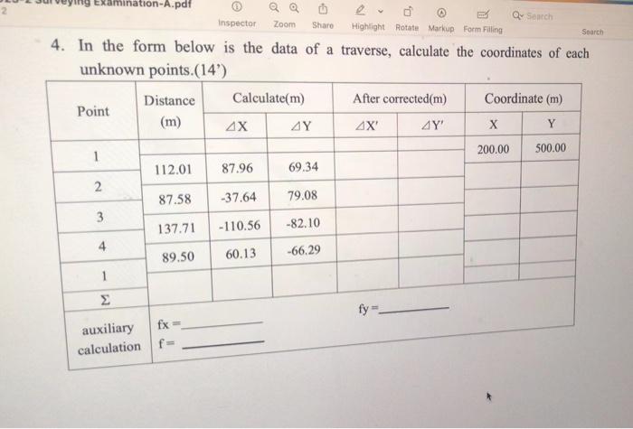 Solved 4. In the form below is the data of a traverse, | Chegg.com