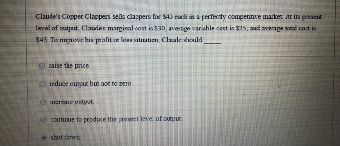 Solved Claude's Copper Clappers sells clappers for $40 each | Chegg.com