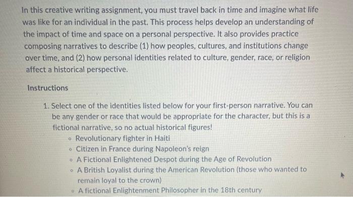 In this creative writing assignment, you must travel | Chegg.com