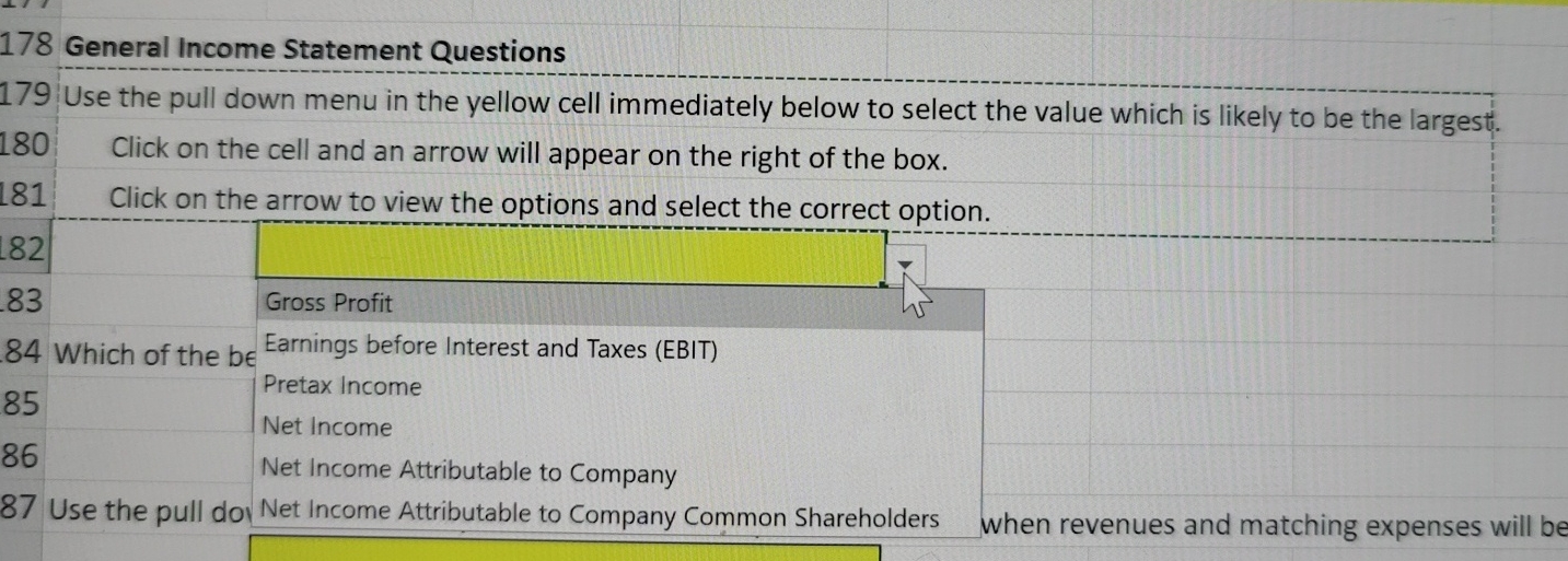 Solved 178 ﻿General Income Statement Questions179 ﻿Use the | Chegg.com