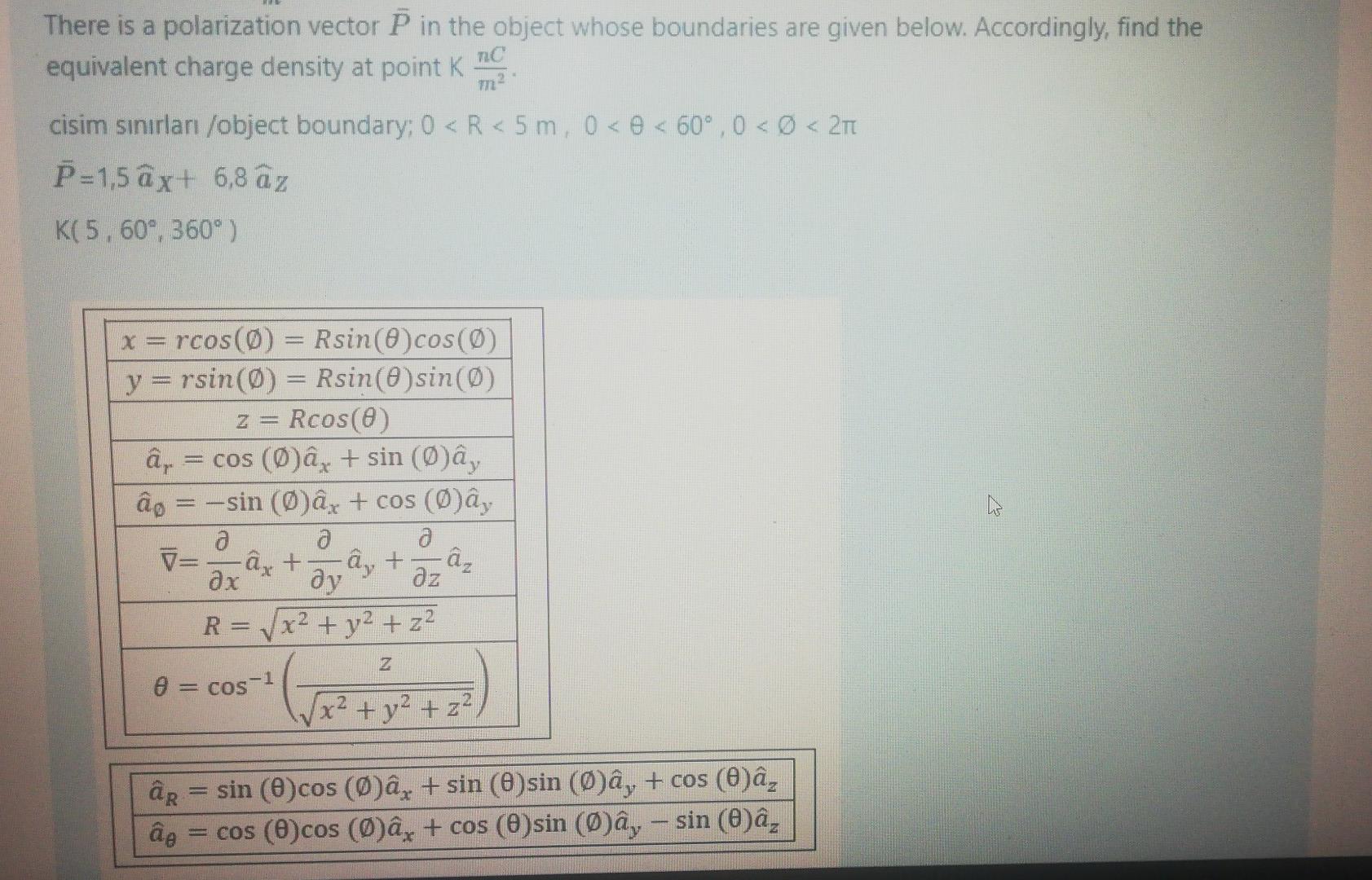 Solved There is a polarization vector P in the object whose | Chegg.com