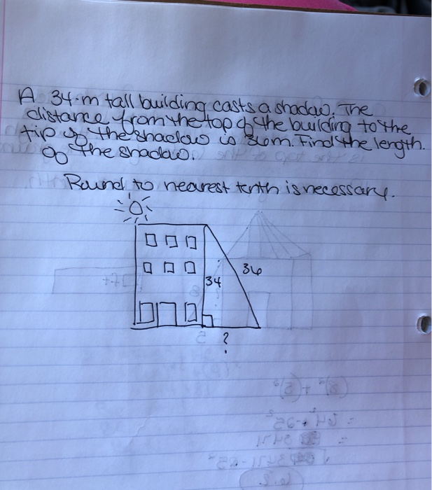 Solved A 34 m tall building casts a shadow. The I distance | Chegg.com